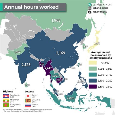 Average Annual Hours Worked In Asia By Landgeist Maps On The Web