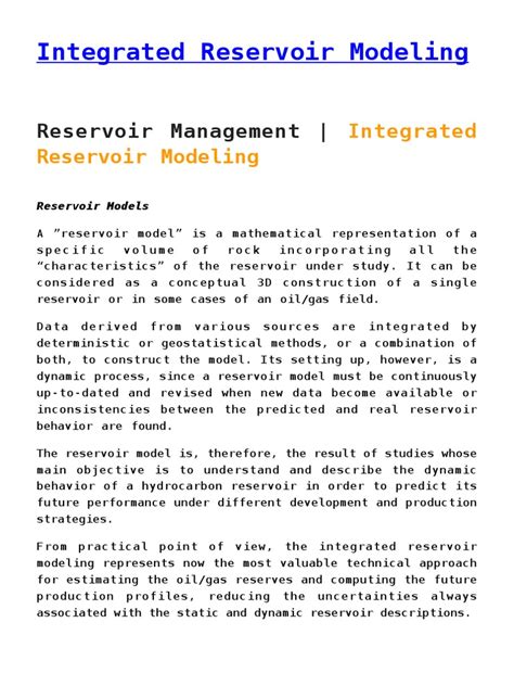 Integrated Reservoir Modelling Pdf