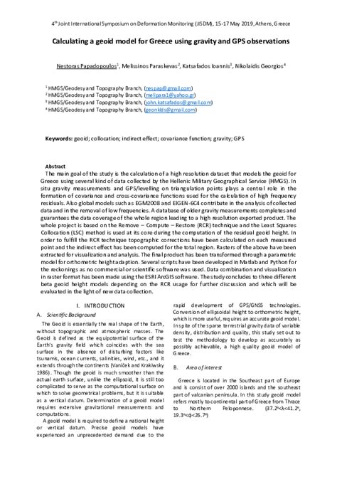 pdf calculating a geoid model for greece using gravity and gps