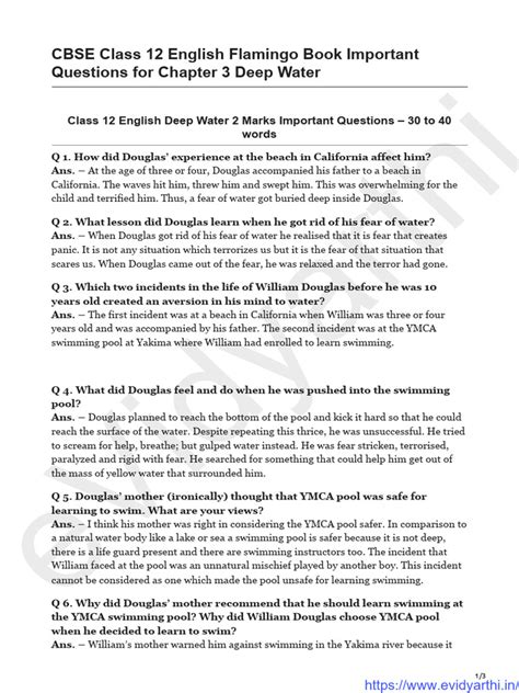 Class 12 Chapter 3 English Flamingo Important Questions Download Free