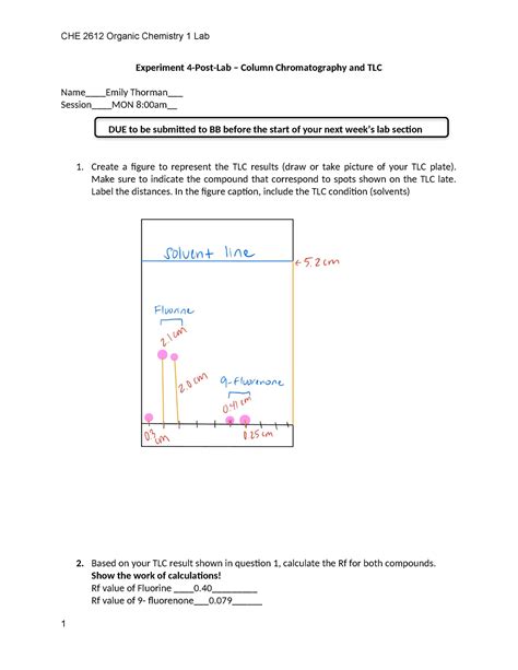 Exp4 Post Lab Column Chromatography And Tlc Che 2612 Organic