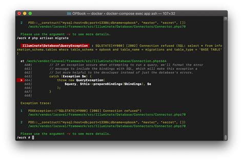 Dockerでlaravelの開発環境を作ったが、dbへ接続マイグレーションができない