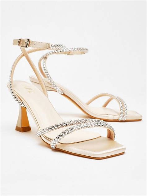 Quiz Champagne Diamante Asymmetric Heeled Sandals Very