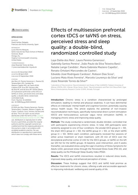 pdf effects of multisession prefrontal cortex tdcs or tavns on stress