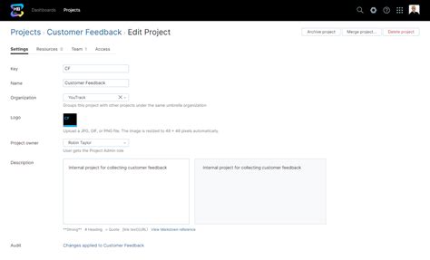 Edit Project Settings Hub