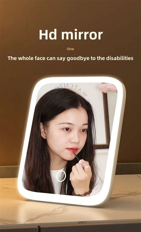 Led Makeup Mini Mirror With Stand Desktop Folding Compact White Square