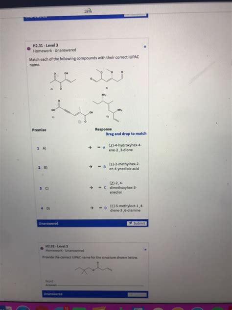 Solved H2 31 Level 3 Homework Unanswered Match Each Of