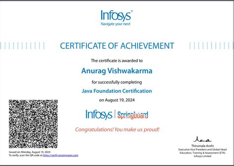 Anurag Vishwakarma On Linkedin Java Javafoundation Infosys Infosysspringboard Certificate