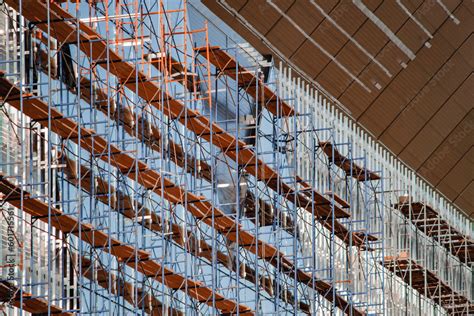 Multi Level Scaffolding Installed On The Facade Of The Building Stock