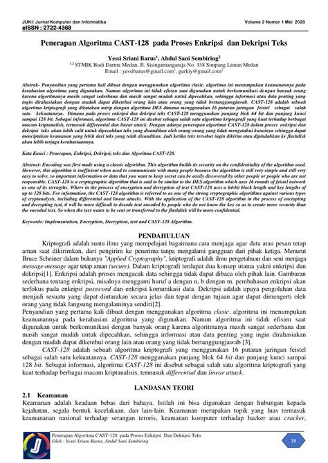 pdf penerapan algoritma cast 128 pada proses enkripsi dan dekripsi teks