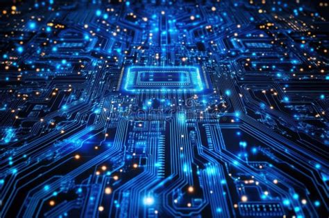 Glowing Blue Circuit Board Central Processing Unit Technology Digital World Stock Illustration