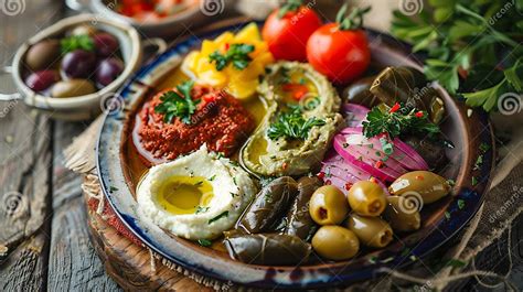 Vibrant Turkish Meze Platter Close Up Stock Illustration Illustration