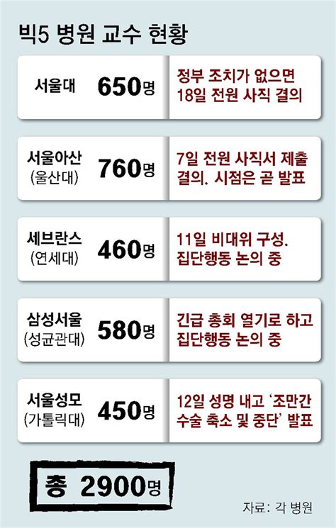 빅5병원 교수들 잇단 사직결의 정부 “예외없이 진료유지명령”
