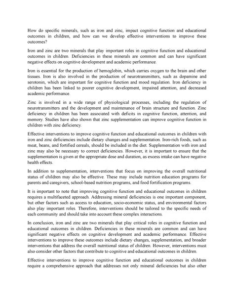 17 How Do Specific Minerals Such As Iron And Zinc Impact Cognitive Function And Educational