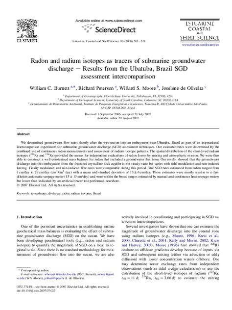 Pdf Radon And Radium Isotopes As Tracers Of Submarine Groundwater Discharge Results From The