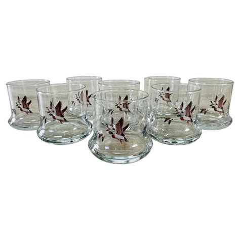 1970s Pheasant Glass Tumblers Set Of 8 For Sale At 1stdibs