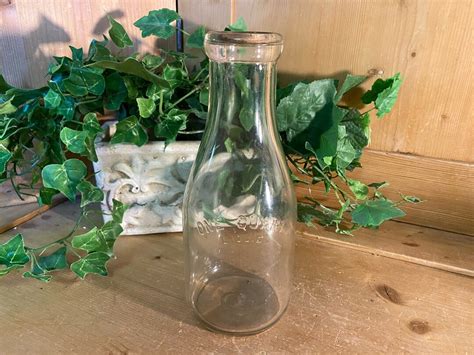 Vintage One Quart Clear Glass Milk Bottle With Cork Rustic Farmouse