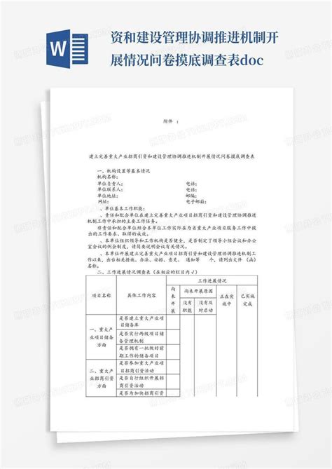 资和建设管理协调推进机制开展情况问卷摸底调查表doc Word模板下载编号qjzjxbym熊猫办公