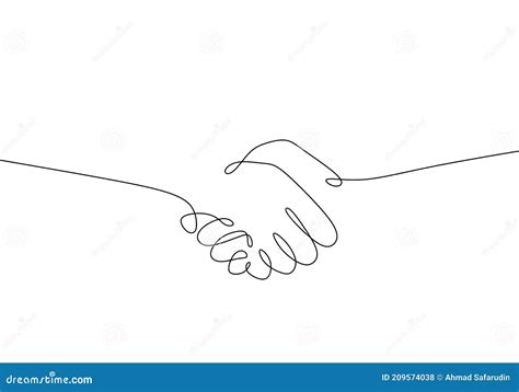 Continuous One Line Drawing Of Hand Shake Symbol Vector Illustration