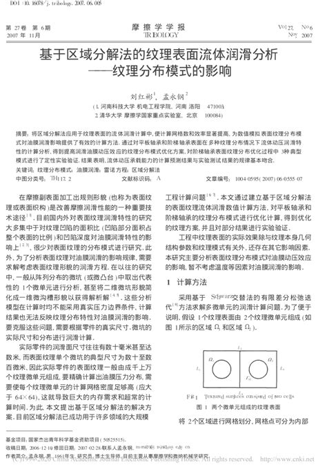 Pdf Hydrodynamic Lubrication Analysis Of Textured Surfaces With The Domain Decomposition
