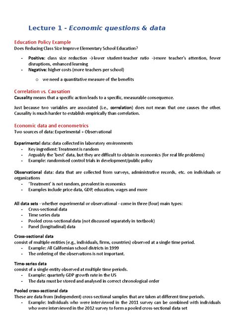 Introductory Econometrics Lecture 1 Economic Questions And Data Education Policy Example Does