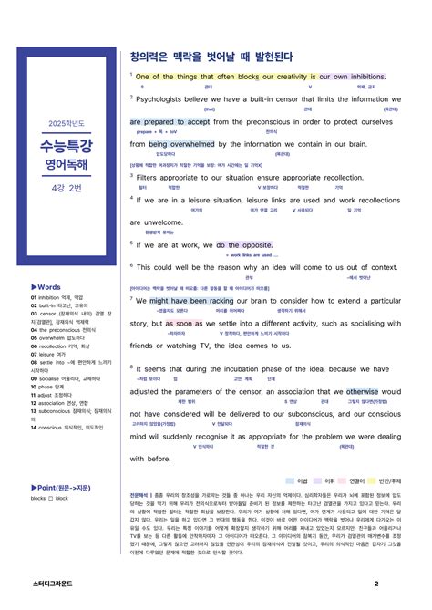 2025수능특강 영어독해연습 본문분석지 4강[수업필기용] 6번x 전지문 쏠북