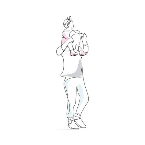 Ilustración Vectorial De Un Padre Sosteniendo A Su Pequeña Hija Sobre