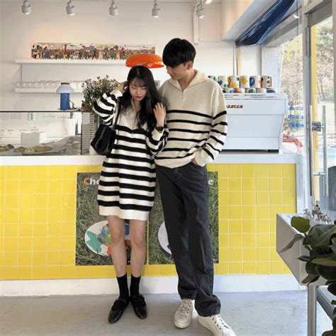 커플시밀러룩 단가라 첼시 니트 원피스 아노락 스트라이프 남자 오버핏 맨투맨 에이블리