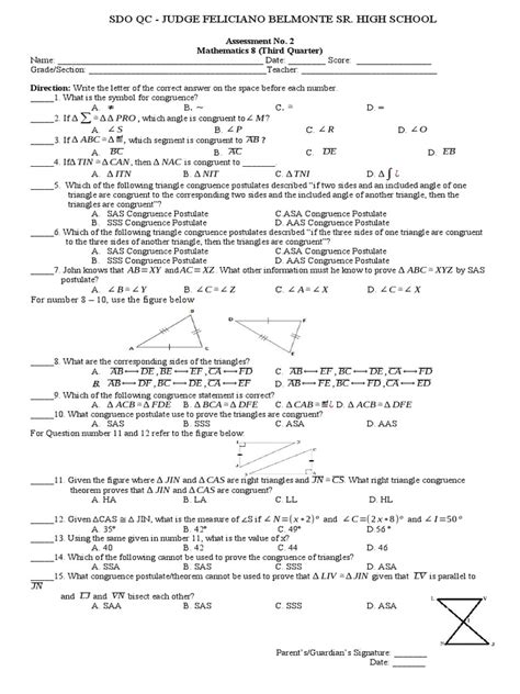 Assestment 2 Math 8 3rd Quarter Pdf Geometry Arithmetic