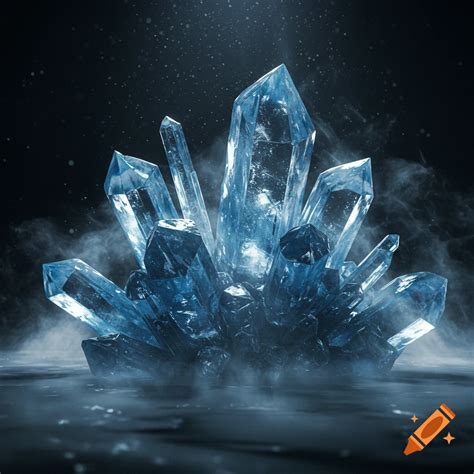 Close Up Of A Cluster Of Glowing Blue Crystals Emerging From Mist On A Dark Surface On Craiyon