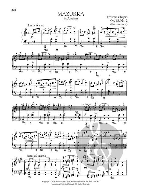 Mazurka In A Minor Op 68 No 2 By Frédéric Chopin Piano Sheet