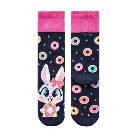 Meia Infantil Cano Longo Azul Marinho Desenhada Rosquinhas Puket