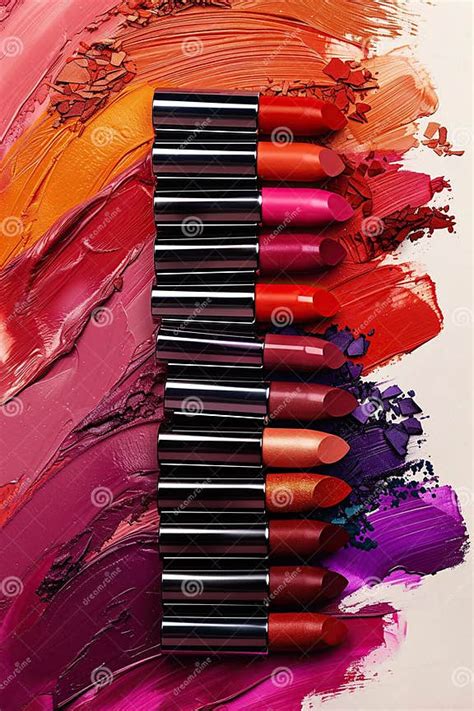 Makeup Color Samples Lipstick Cosmetics Lip Care Balm Concept Beauty