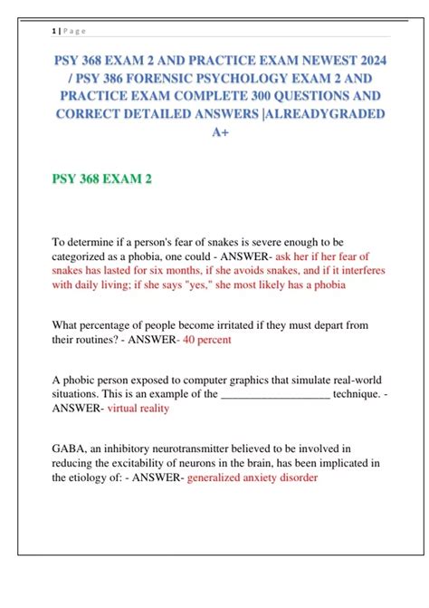 Psy 368 Exam 2 And Practice Exam Newest 2024 Psy 386 Forensic