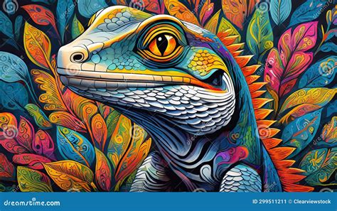 Lizard Bright Colorful And Vibrant Poster Illustration Stock