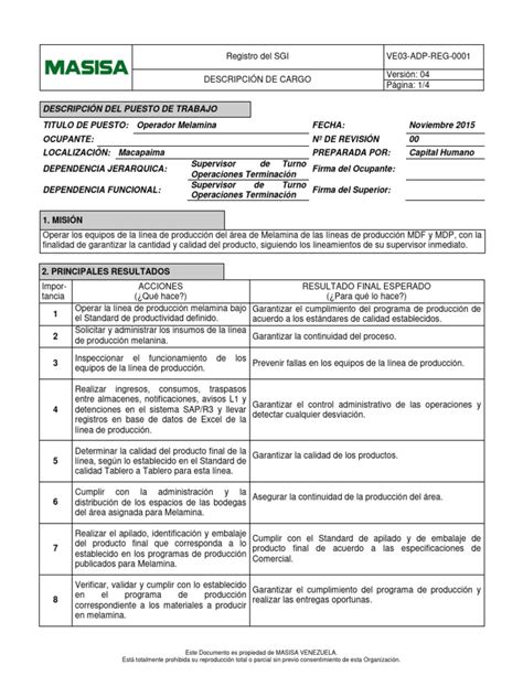 Operador Melamina 18nov2015 Definit Terminacion Pdf Conocimiento