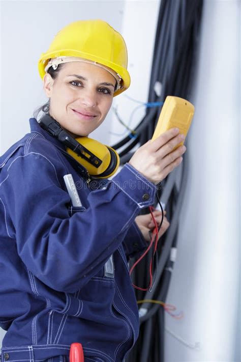 Female Electrician Using Multimeter Stock Image Image Of Working