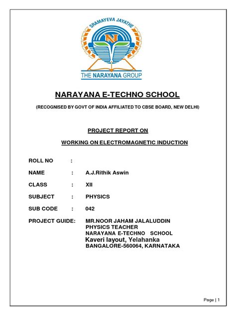 Physics Project Class 12 Pdf Electromagnetic Induction Inductor