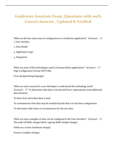 Guidewire Associate Exam Questions With 100 Correct Answers Updated And Verified Guid Wire