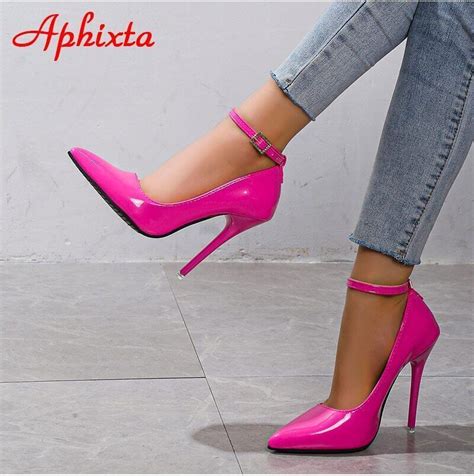 Women Buckle Strap Pumps Super 12cm High Heels Pointed Toe Stilettos
