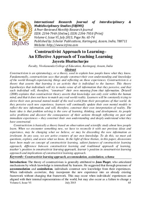 Pdf Constructivism Implication For Research And Effective Learning