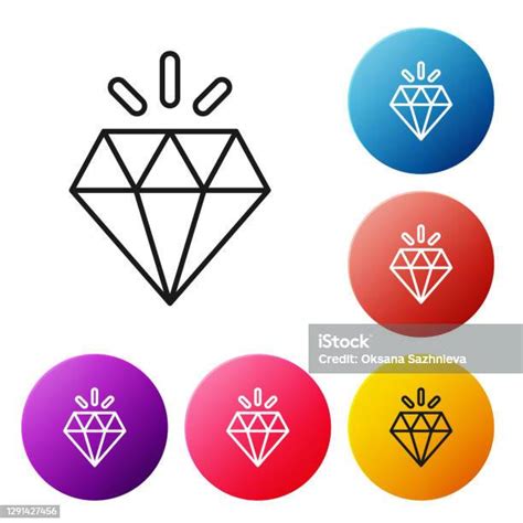 黑線鑽石圖示隔離在白色背景上珠寶符號寶石設置圖示五顏六色的圓圈按鈕向量向量圖形及更多切斷圖片 切斷 剪裁圖 圖標集 Istock