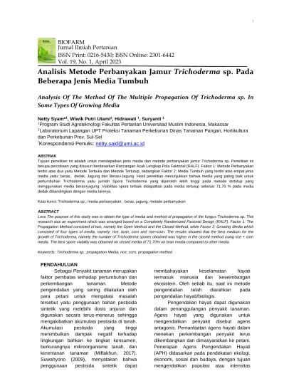Analisis Metode Perbanyakan Jamur Trichoderma Sp Pada Beberapa Jenis Media Tumbuh