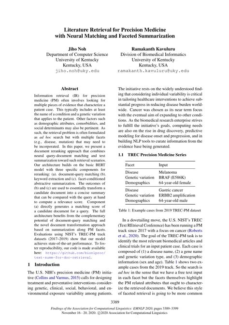 Pdf Literature Retrieval For Precision Medicine With Neural Matching And Faceted Summarization