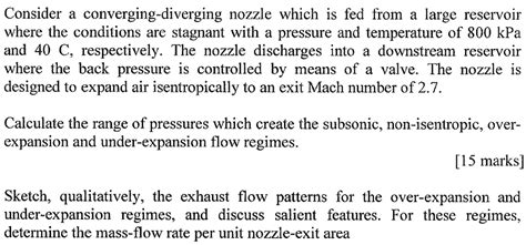 Solved Consider A Converging Diverging Nozzle Which Is Fed From A Large Reservoir Where The