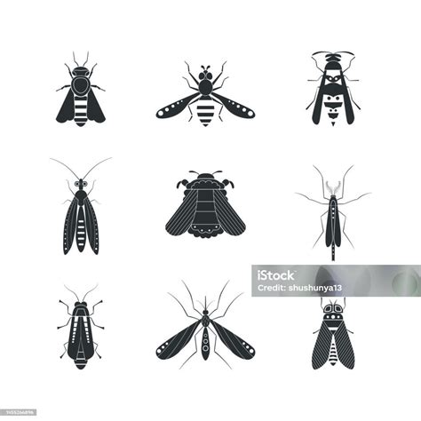 Geometric Insects Flat Vector Illustrations Set Stock Illustration
