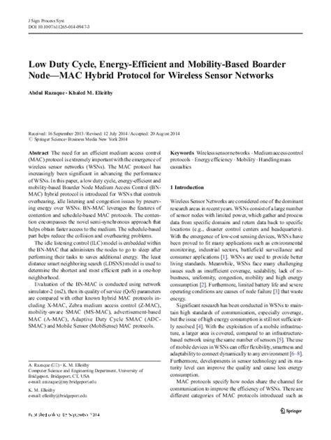 Pdf Low Duty Cycle Energy Efficient And Mobility Based Boarder Node