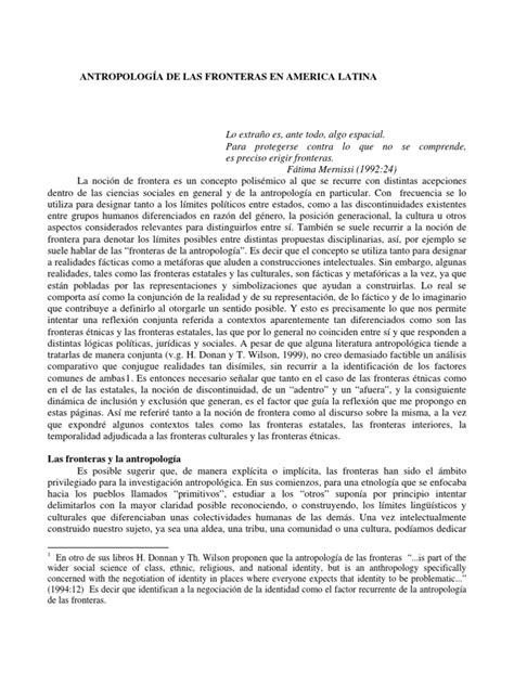 Antropologia De Las Fronteras En América Latina Pdf Antropología