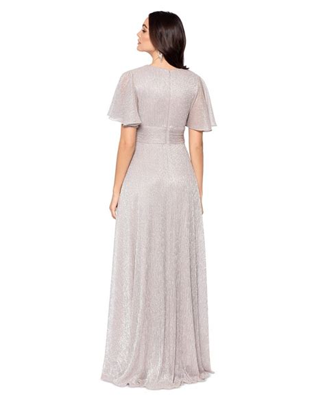 Betsy And Adam Petite Metallic Surplice Flutter Sleeve Gown Macys