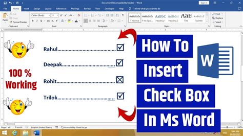 Ms word me clickable checkbox apply kaise kare | how to insert clickable checkbox in ms word ...